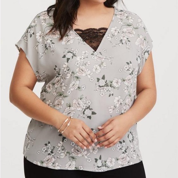 torrid | Tops | Torrid Short Sleeve Georgette Lace Inset Blouse Size 3 ...